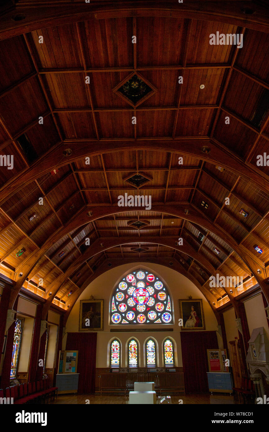Stained Glass windows inside Lerwick Town Hall in the Shetland Islands ...