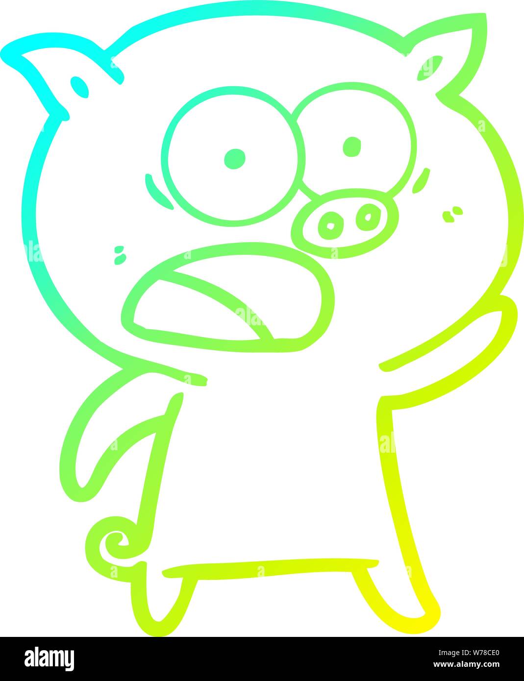 cold gradient line drawing of a cartoon pig shouting Stock Vector Image ...