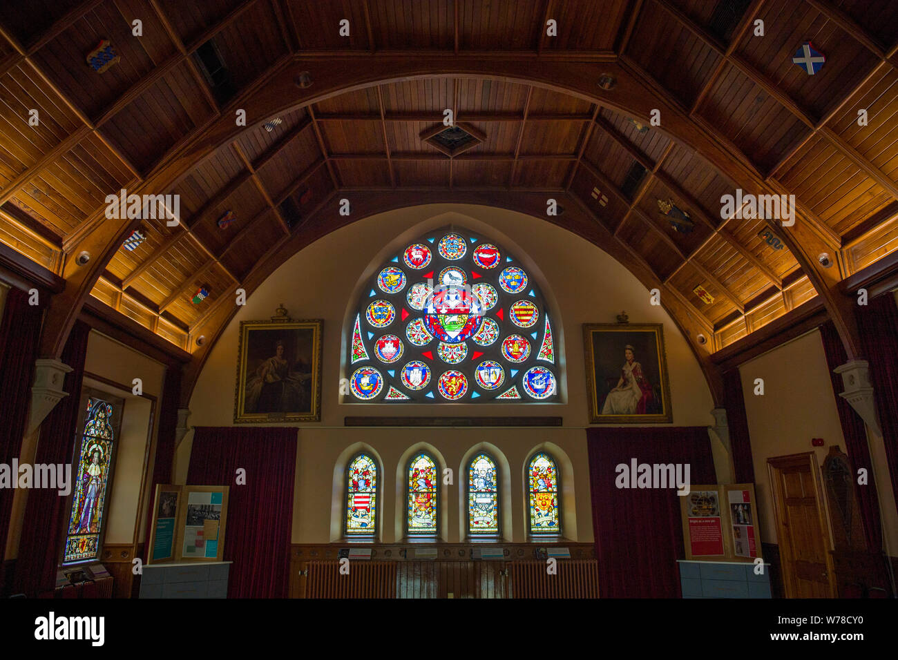 Stained Glass windows inside Lerwick Town Hall in the Shetland Islands ...