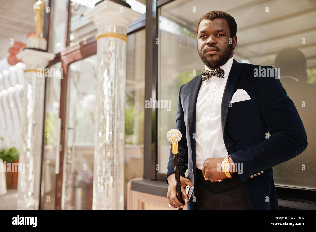Handsome fashionable african american man in formal wear and bow tie ...