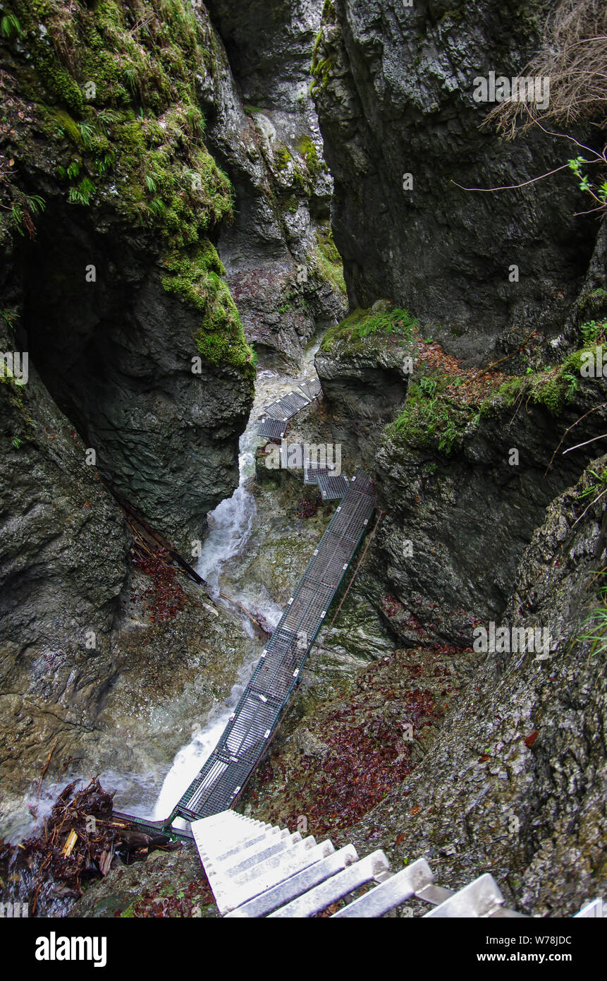 Dangerous trail across waterfall (using Via Ferrata), Slovak Paradise ...