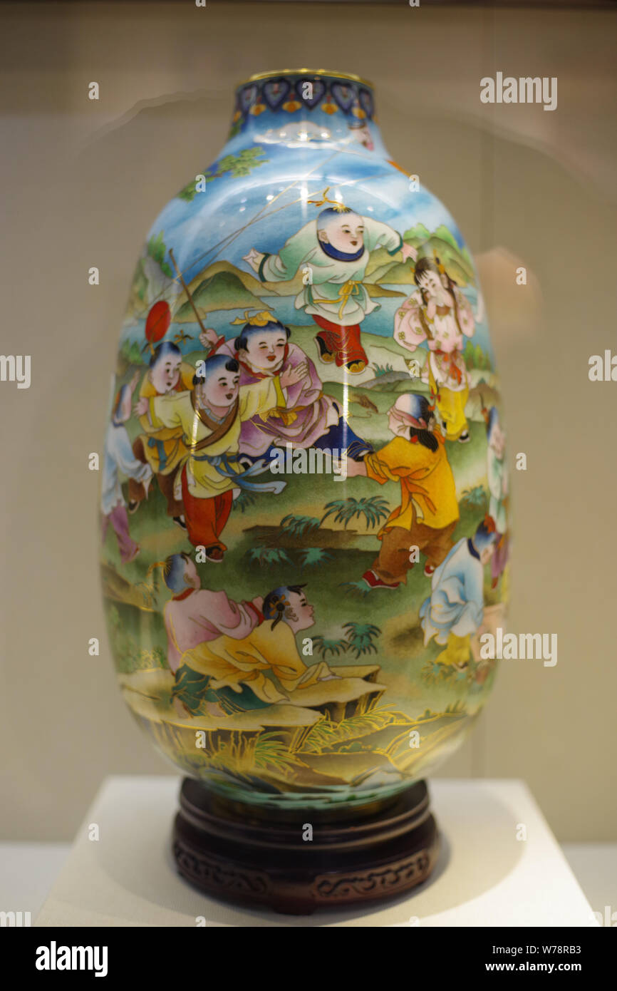 A cloisonne artwork is on display in the biggest cloisonne factory ...