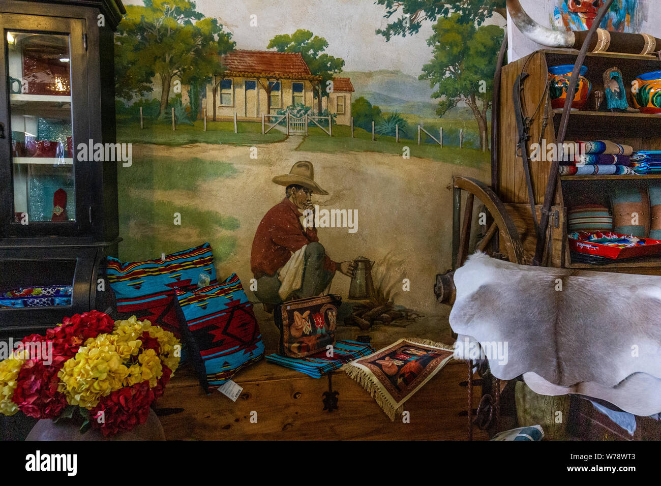 Historical mural painted on the walls of The Texas Ranch House, gift ...