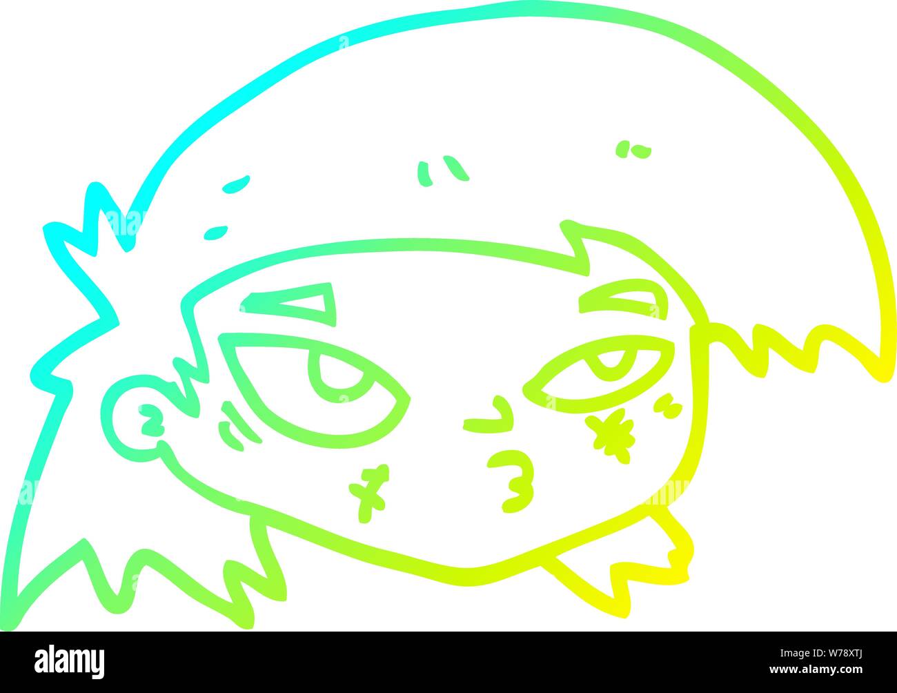 cold gradient line drawing of a cartoon scratched up face Stock Vector ...