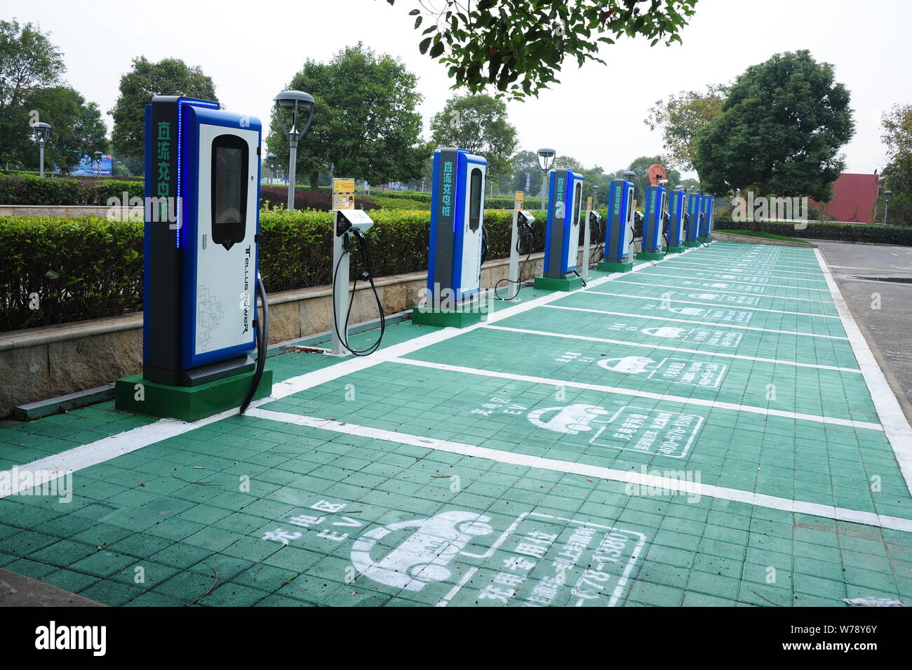 The charging piles are seen in the China's largest solar photovoltaic ...