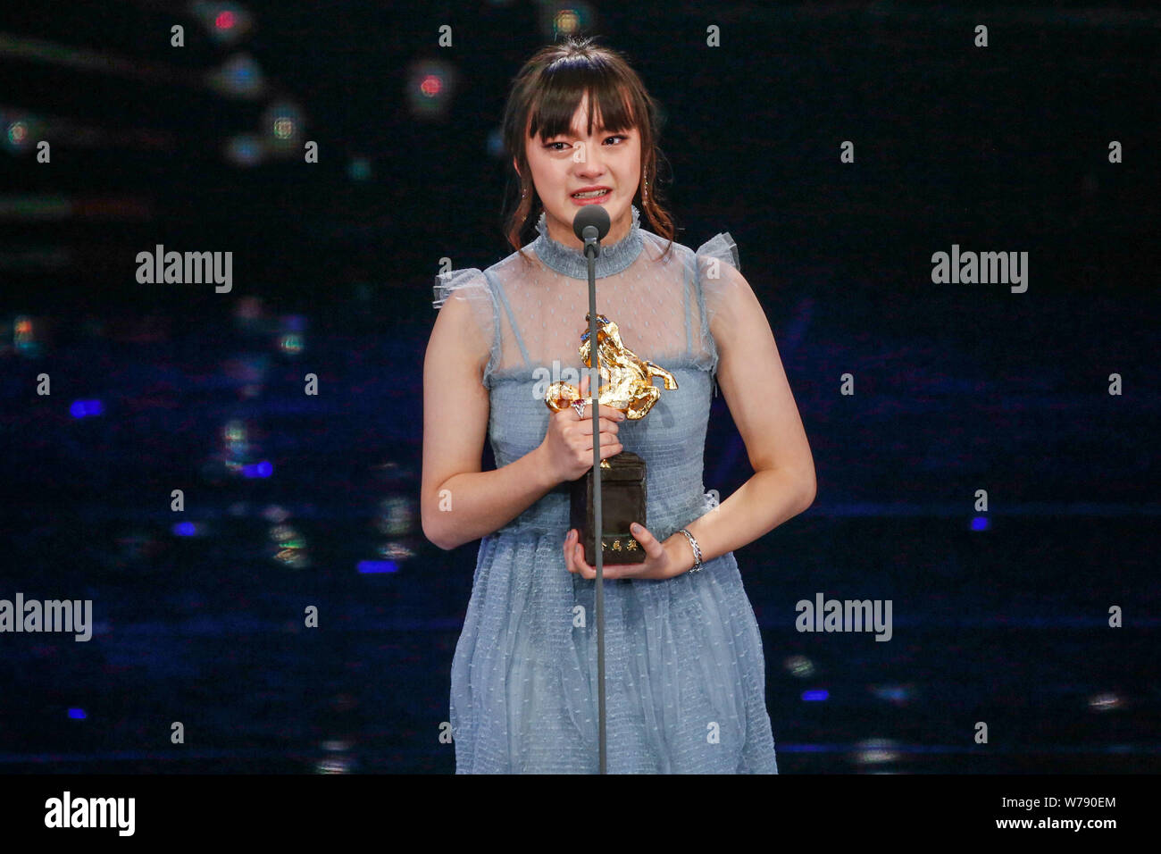 **TAIWAN OUT**Taiwanese actress Vicky Chen reacts after receiving her ...