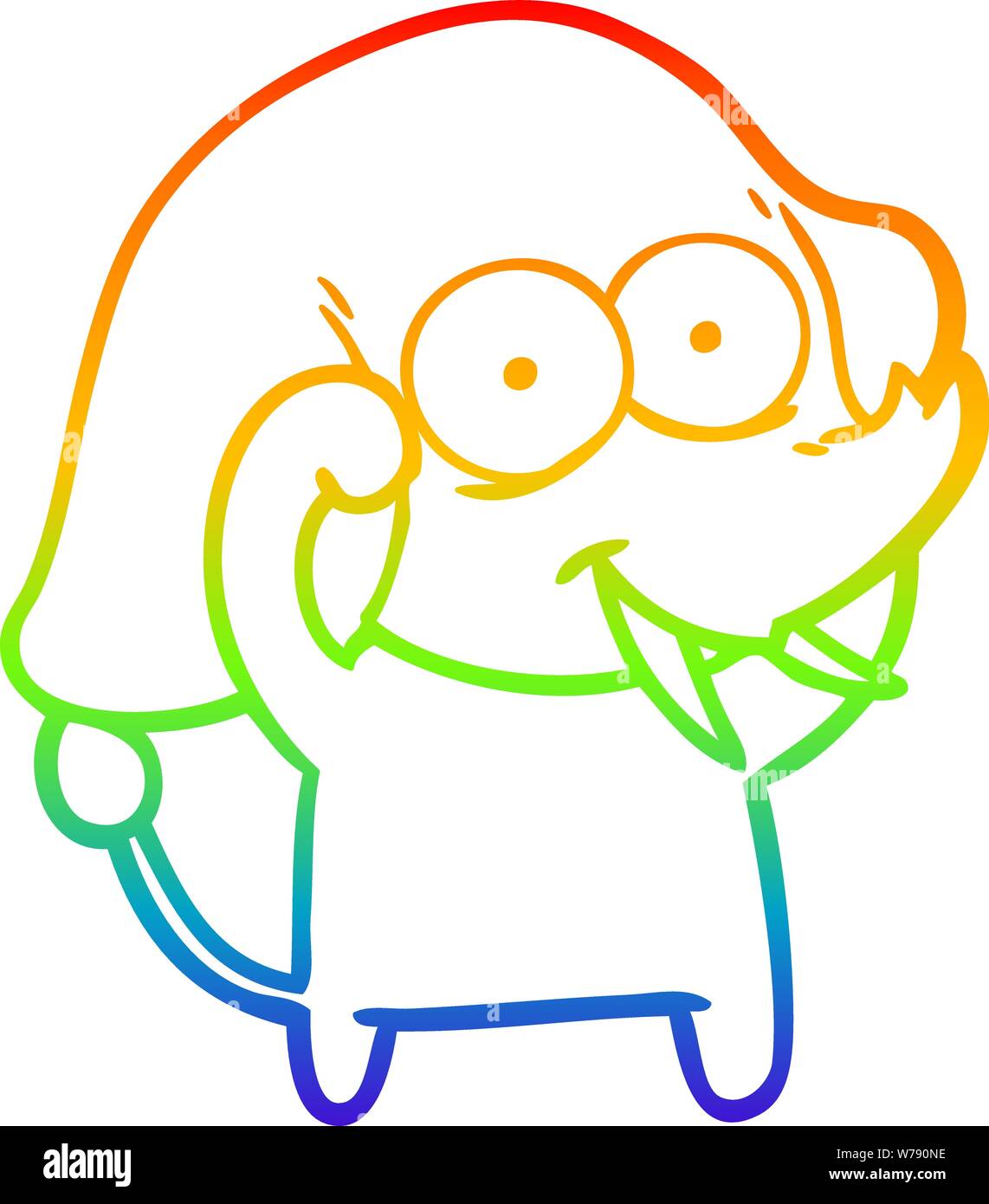 rainbow gradient line drawing of a happy cartoon elephant Stock Vector ...