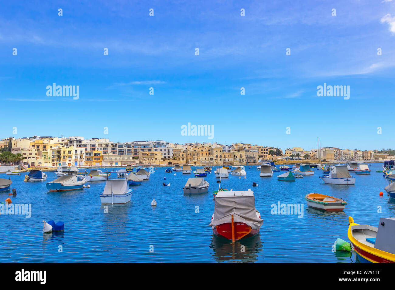 View of a seaside promenade in Birzebbuga and St Georges Bay, Malta ...