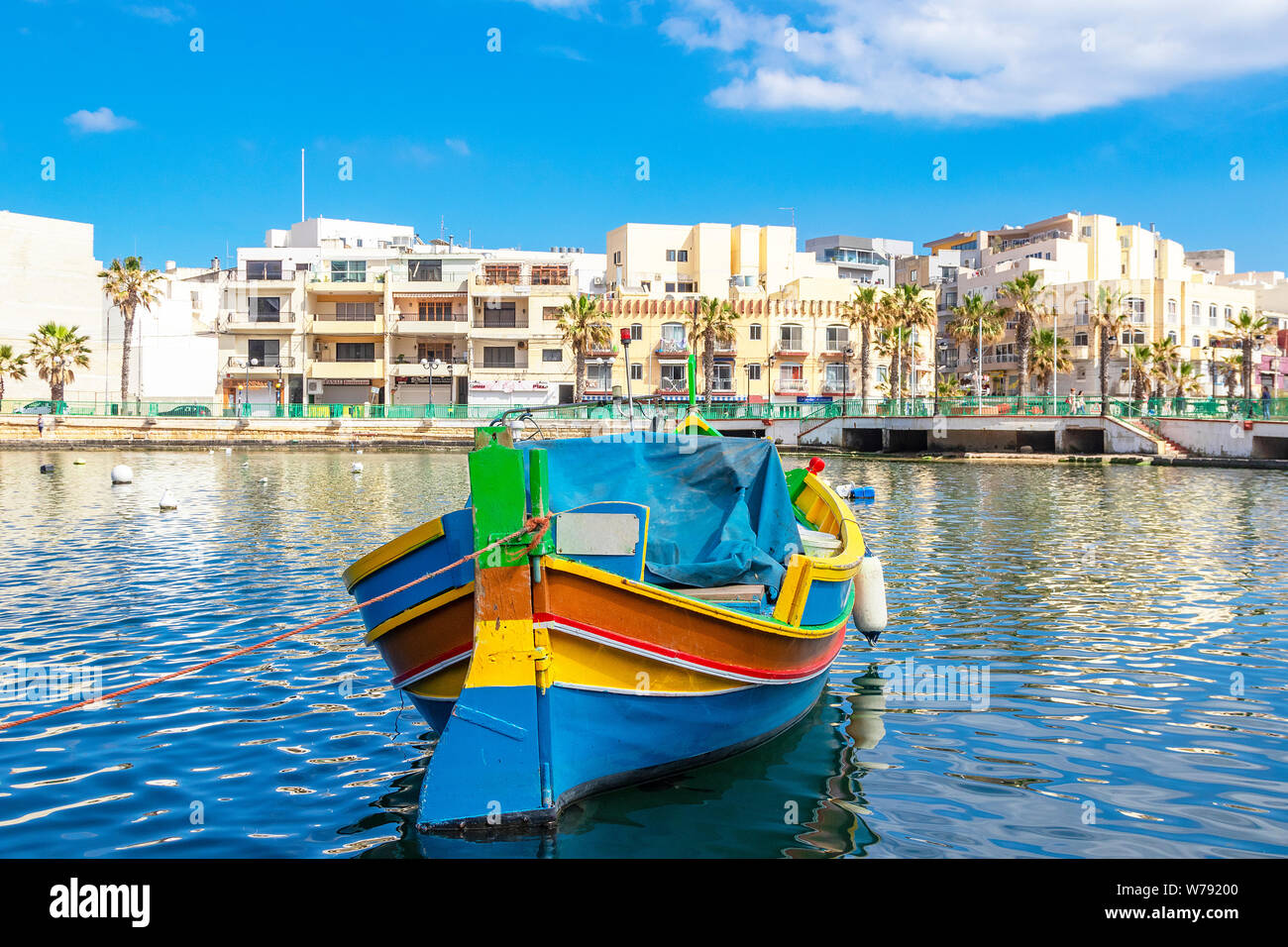 Marsascala harbour with fishing boats, Mediterranean sea, Marsascala ...