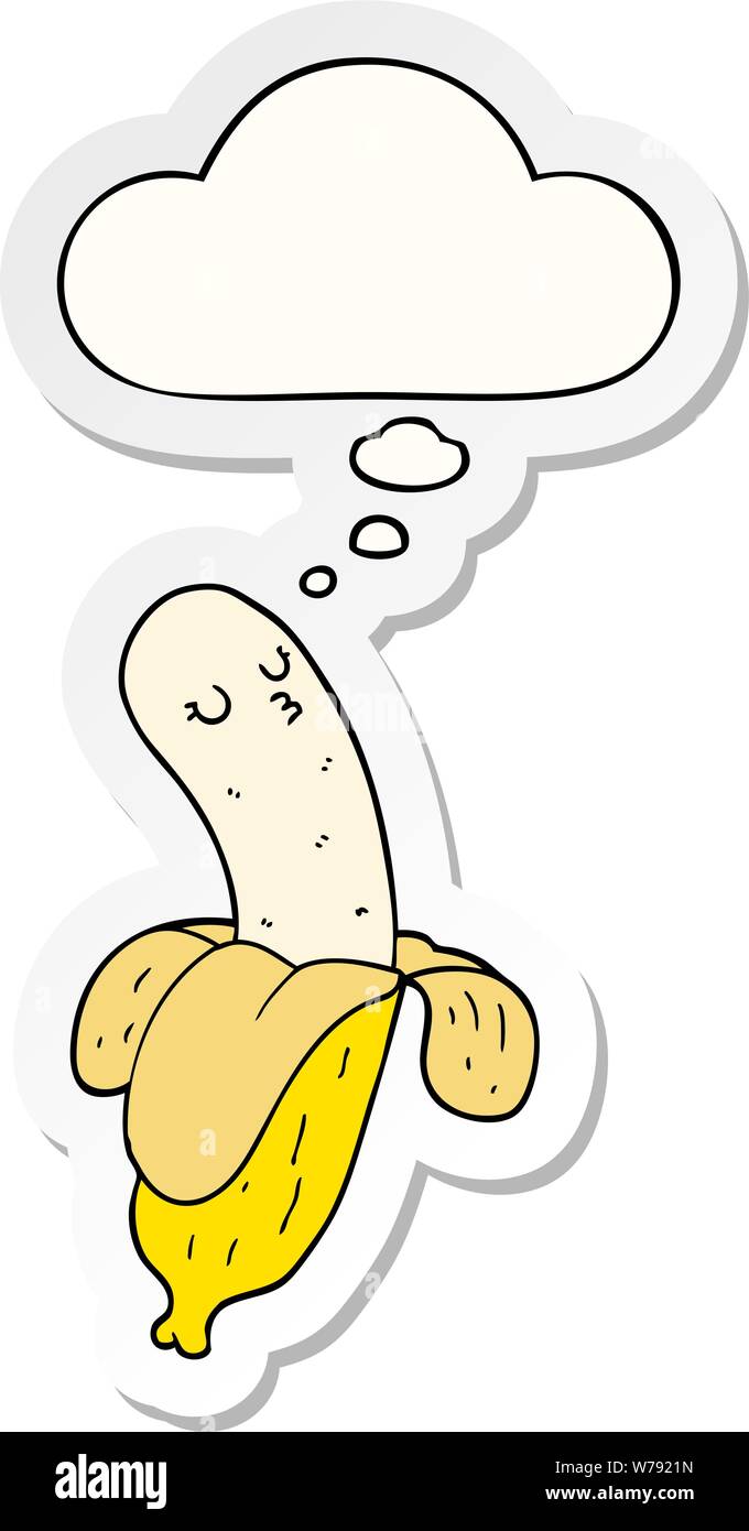 cartoon banana with thought bubble as a printed sticker Stock Vector ...