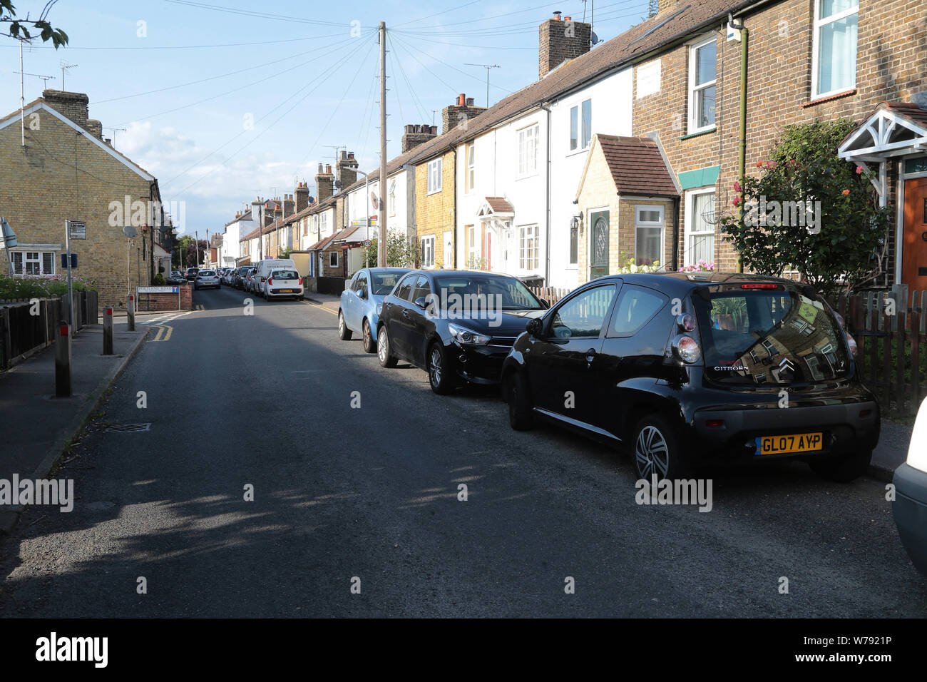 Wouldham High Street Kent, The narrow road and parked cars is causing ...