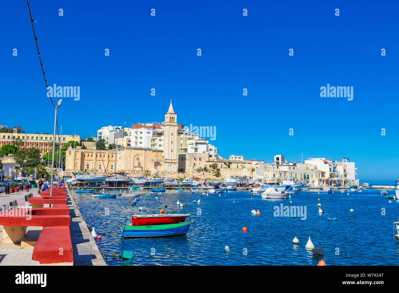 Marsascala harbour with fishing boats, Mediterranean sea, Marsascala ...