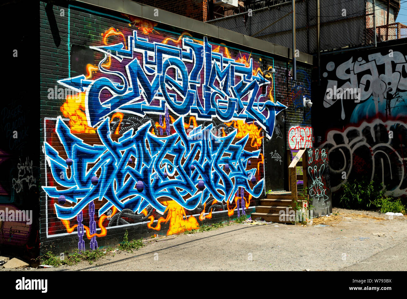 Street art in Graffiti Alley, in the Fashion District of Toronto ...