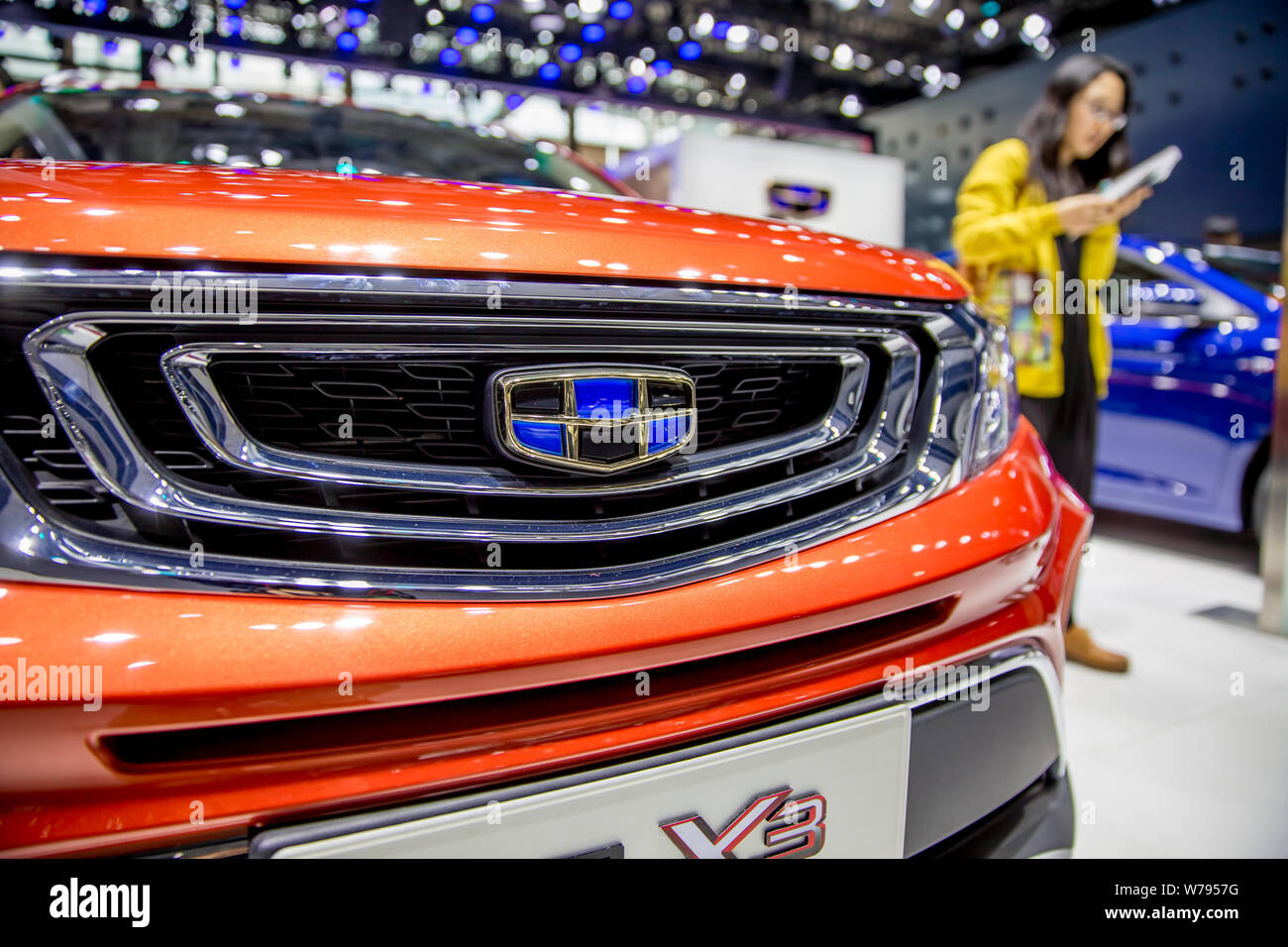 --FILE--A Geely car is on display at the stand of Geely during the 15th ...