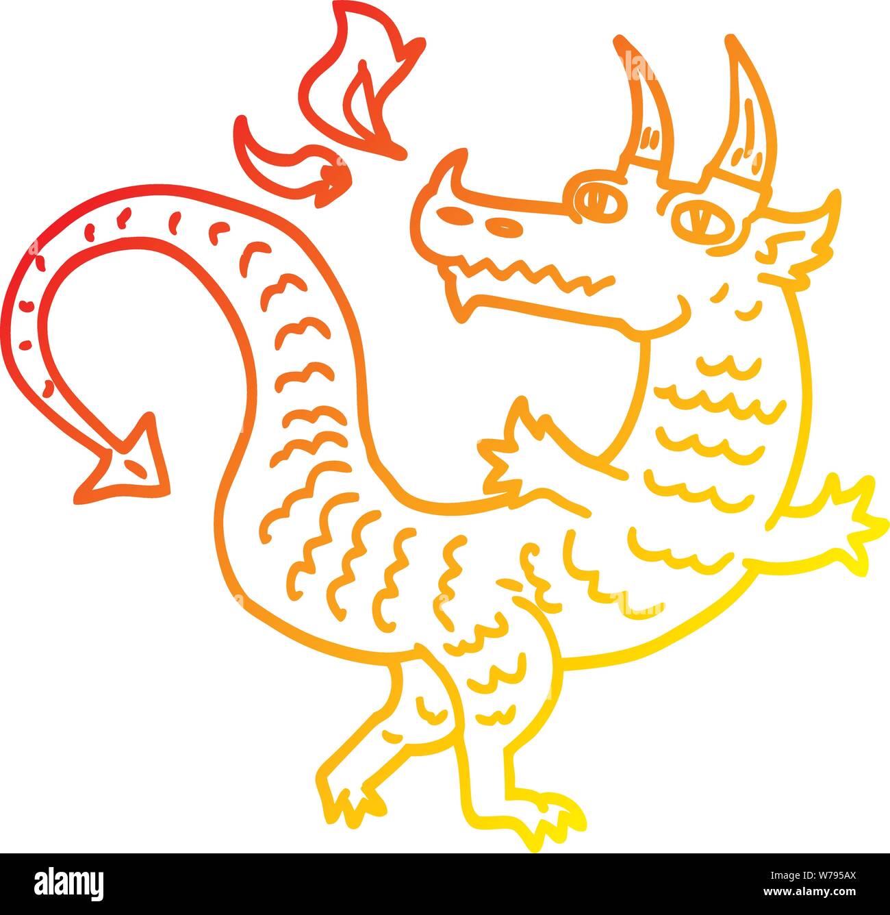 warm gradient line drawing of a cartoon magical dragon Stock Vector ...