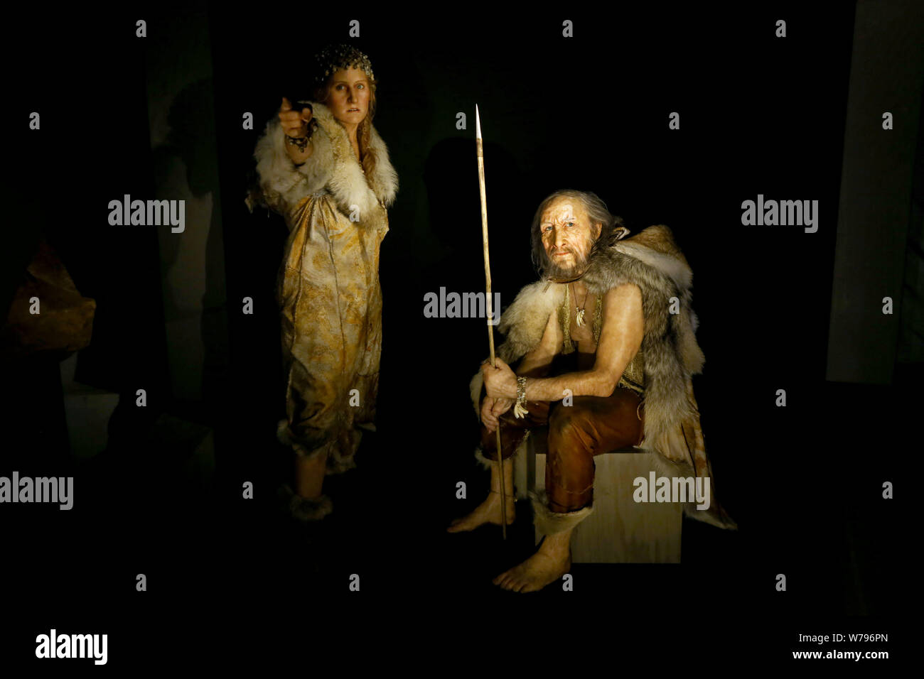 View of sculptures of Cro-Magnon made by French artist Elisabeth Daynes ...