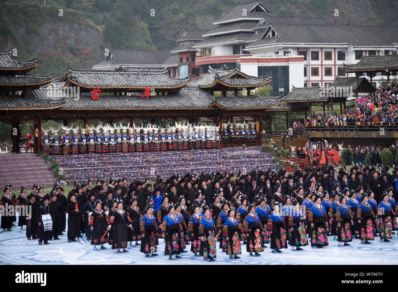 Chinese people of Miao ethnic minority dressed in traditional silver ...