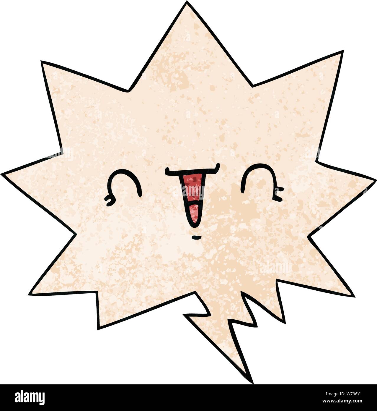 happy cartoon face with speech bubble in retro texture style Stock ...