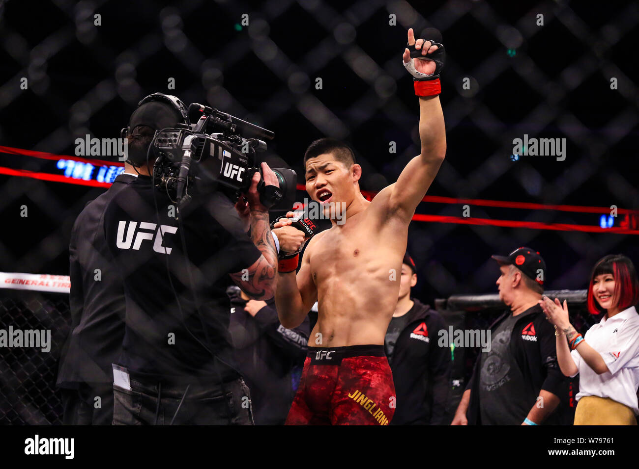 Chinese mixed martial artist Li Jingliang receives an interview after ...
