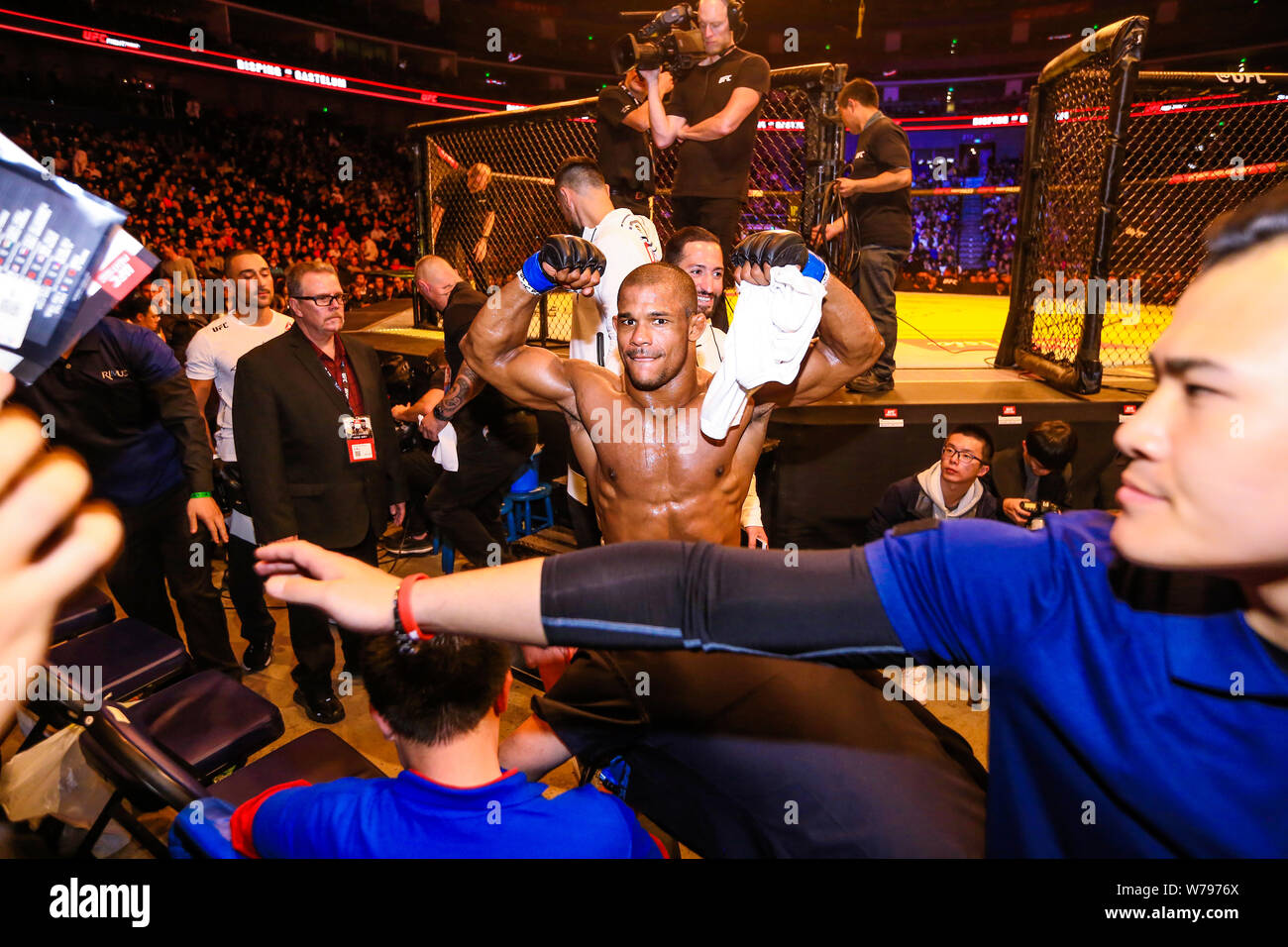Dominican mixed martial artist Alex Garcia poses to celebrate after ...
