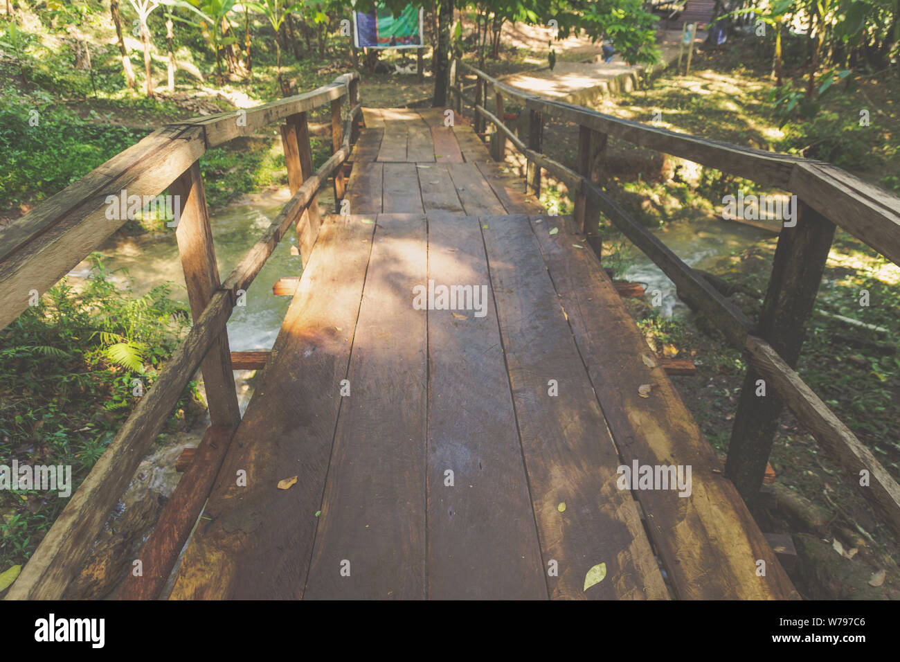 Photograph of a wooden bridge in a forest Stock Photo - Alamy