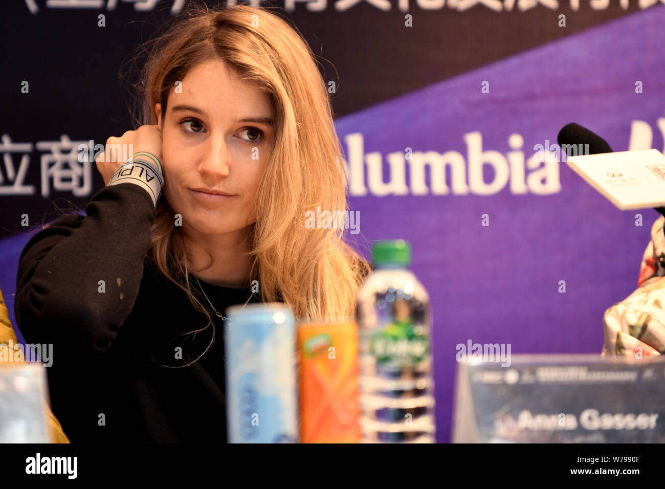 Austrian snowboarder Anna Gasser attends a press conference for the ...