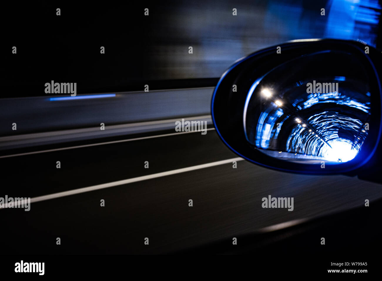 Oval mirror car reflection inside a tunnel road Stock Photo - Alamy