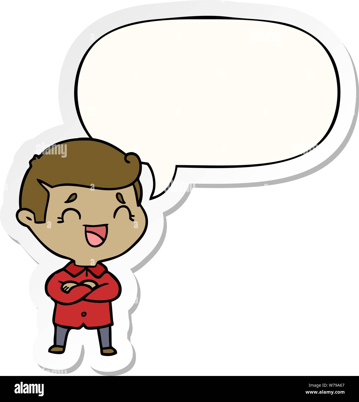 cartoon laughing man with speech bubble sticker Stock Vector Image ...