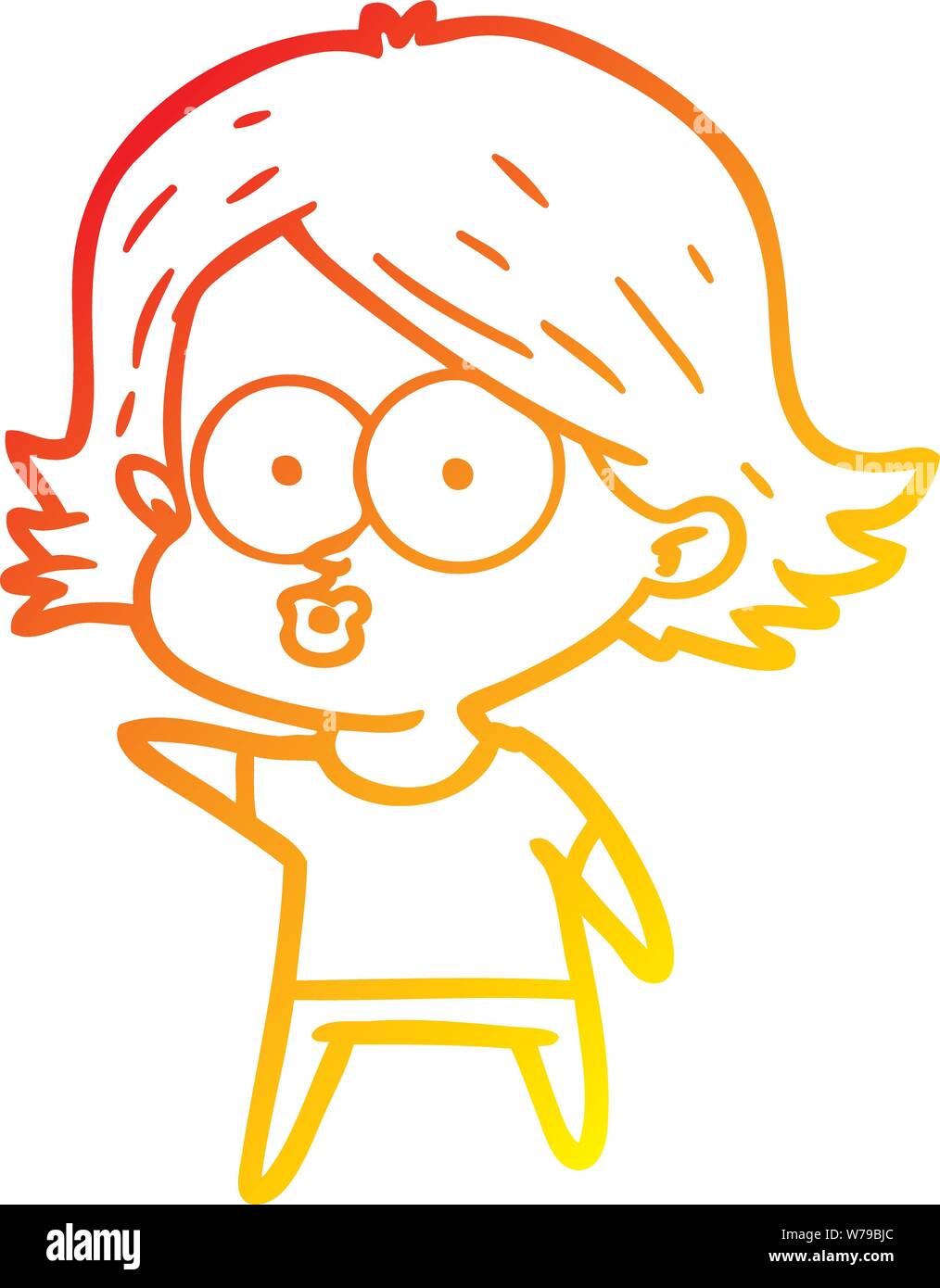 warm gradient line drawing of a cartoon girl pouting Stock Vector Image ...