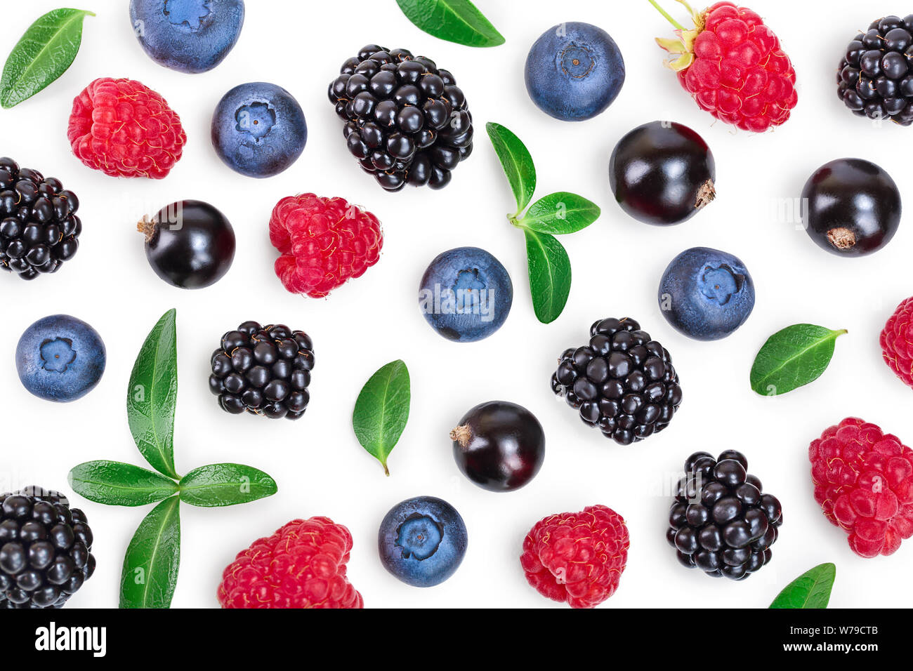 mix of blackberry blueberry raspberry isolated on white background. Top ...