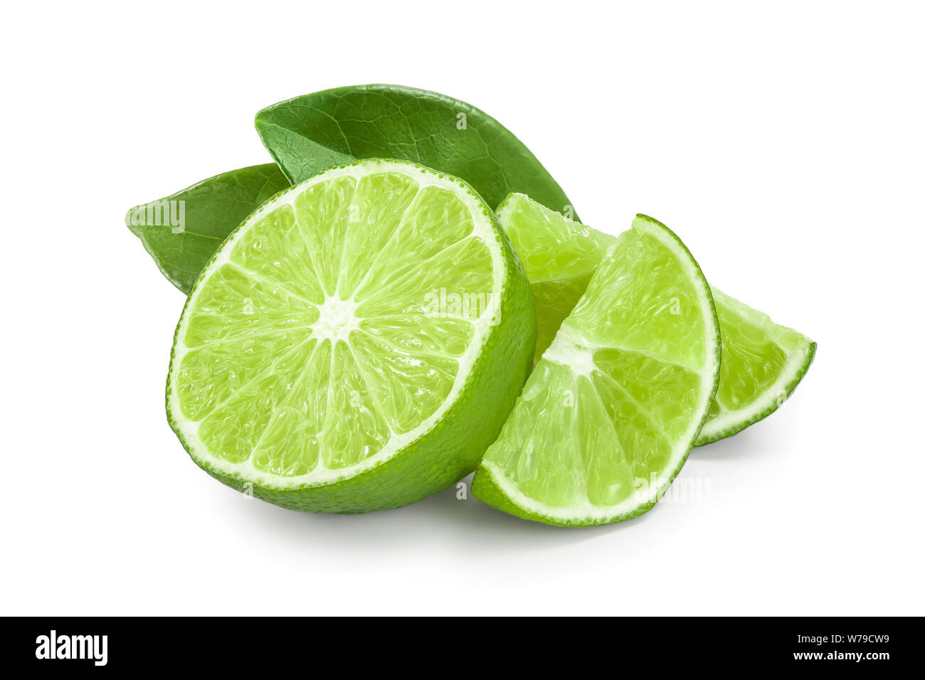 half lime with leaves isolated on white background Stock Photo - Alamy