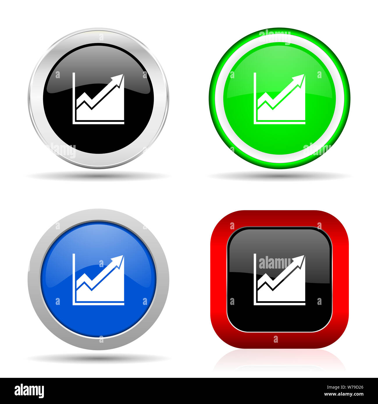 Histogram red, blue, green and black web glossy icon set in 4 options ...
