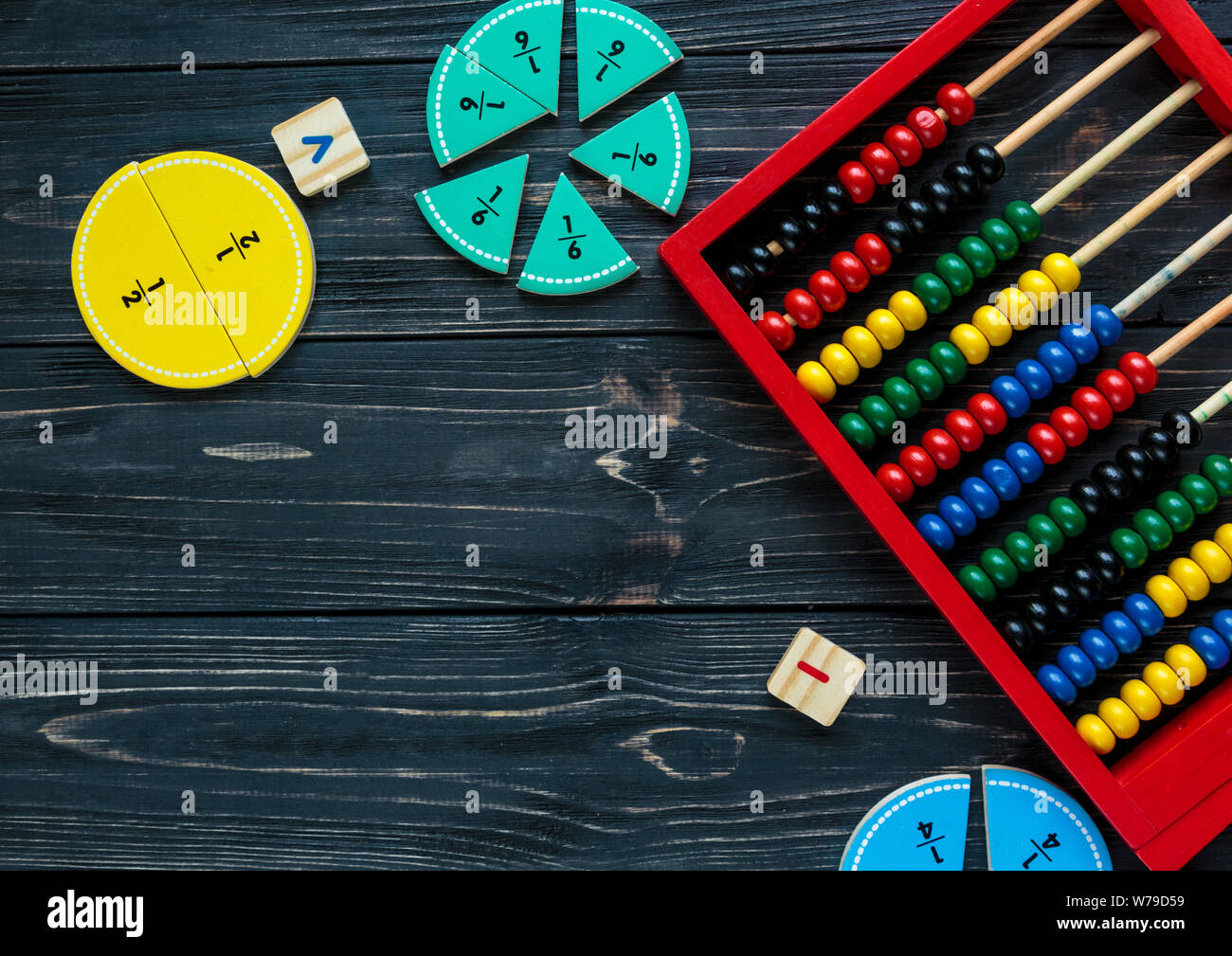 Creative Сolorful math fractions on dark background. Interesting funny ...