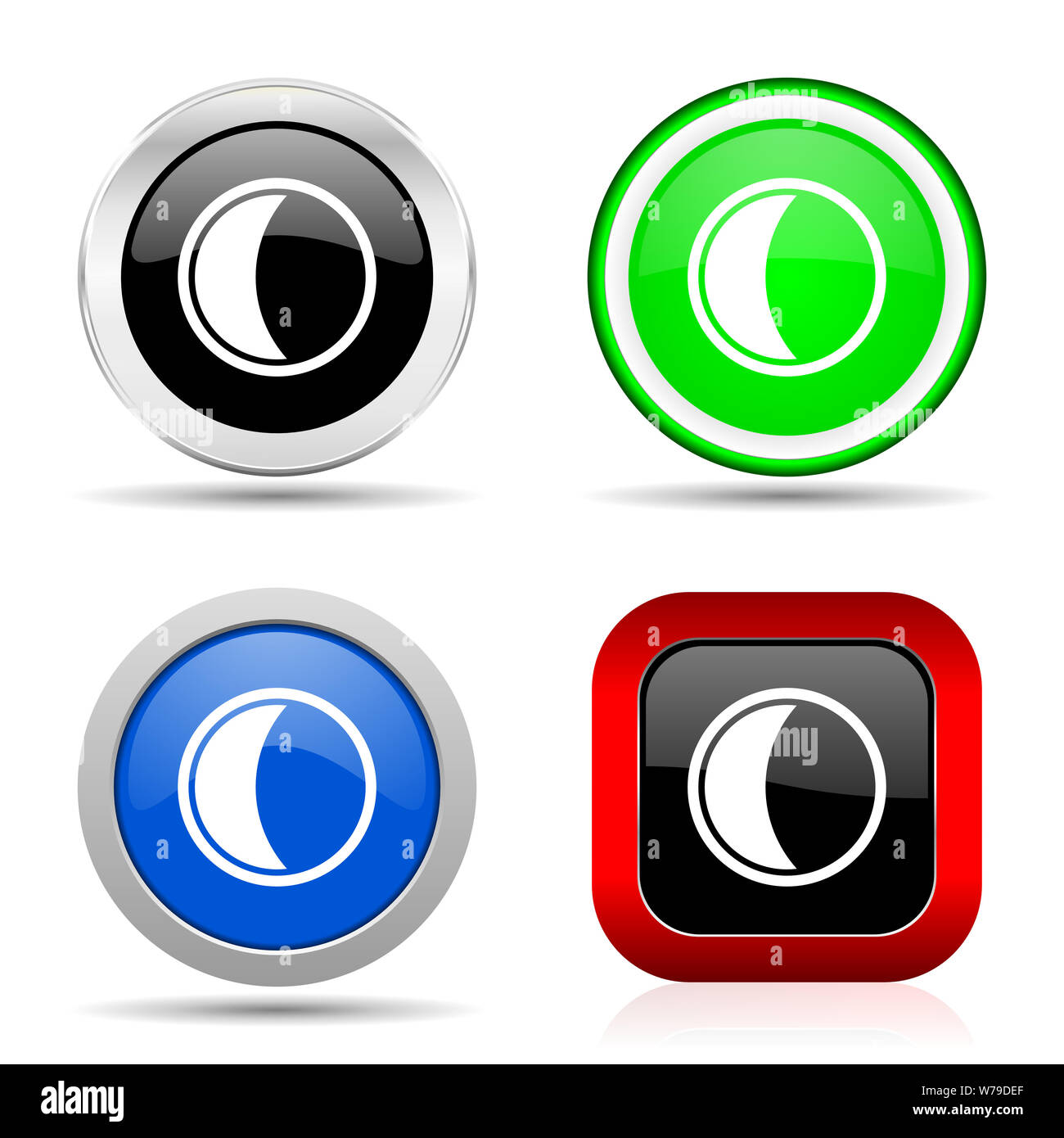 Moon red, blue, green and black web glossy icon set in 4 options Stock ...