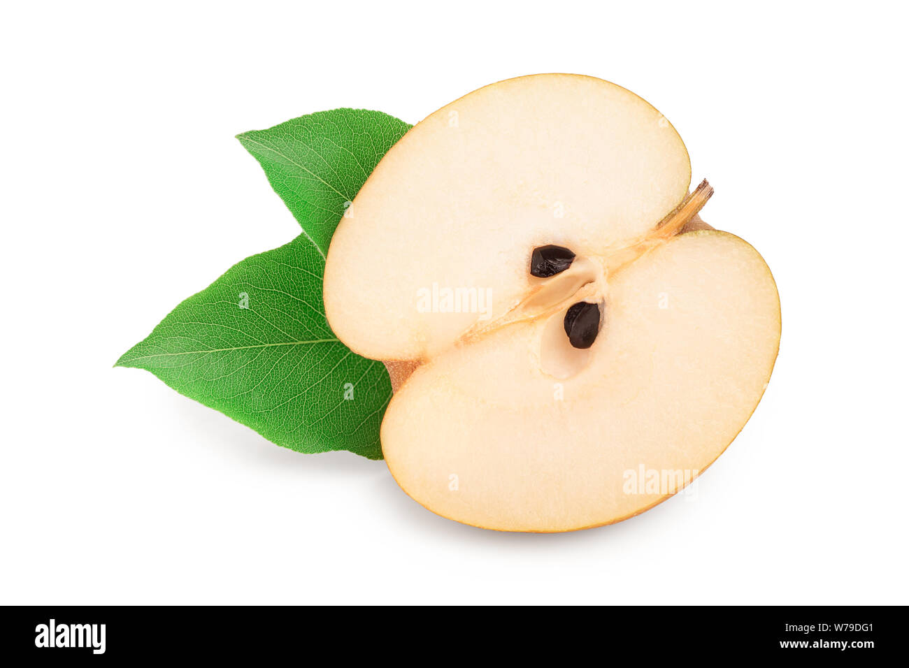 Slice fresh asian pear with leaf isolated on white background Stock ...