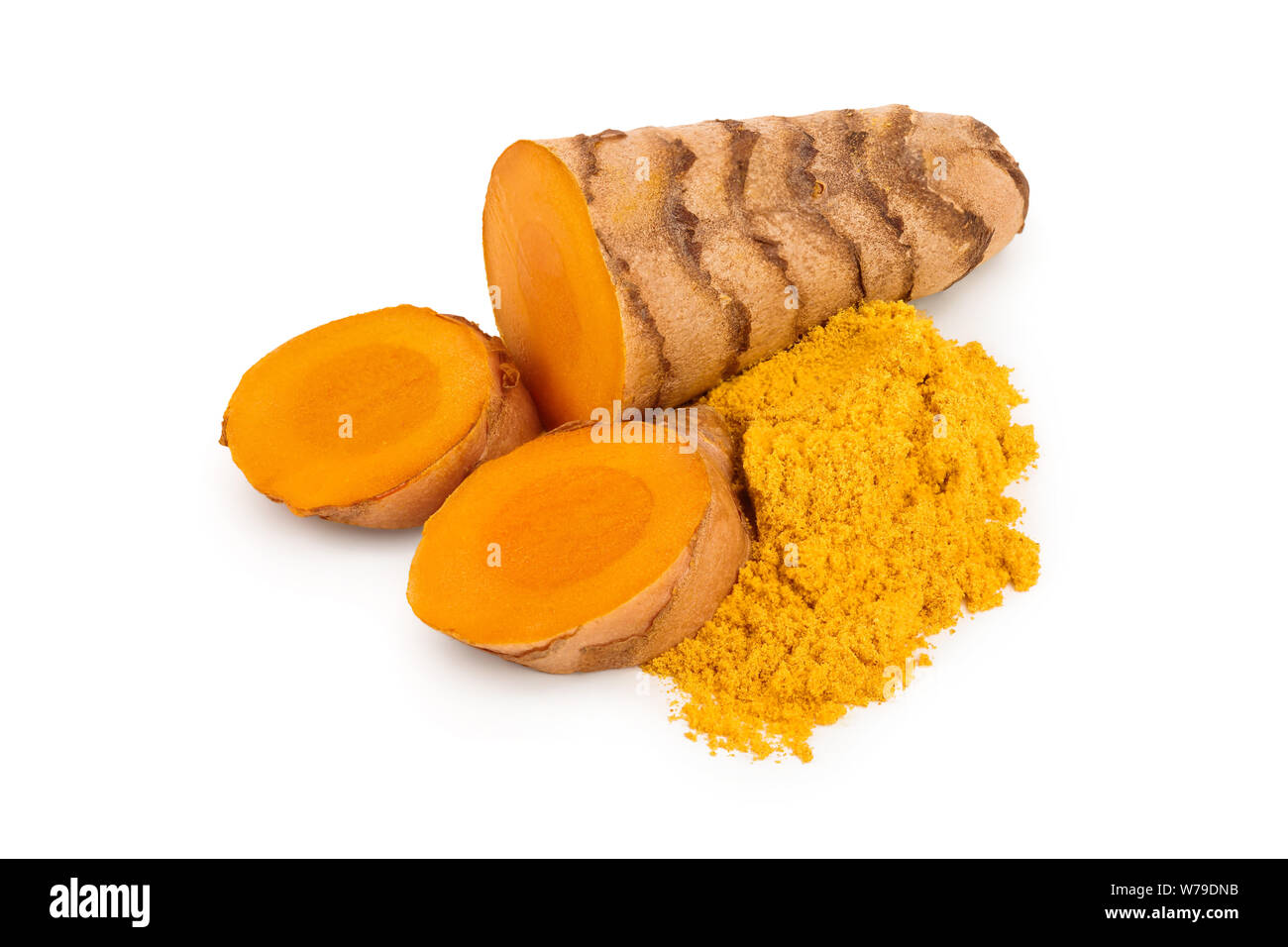 turmeric root and powder isolated on white background close up Stock ...