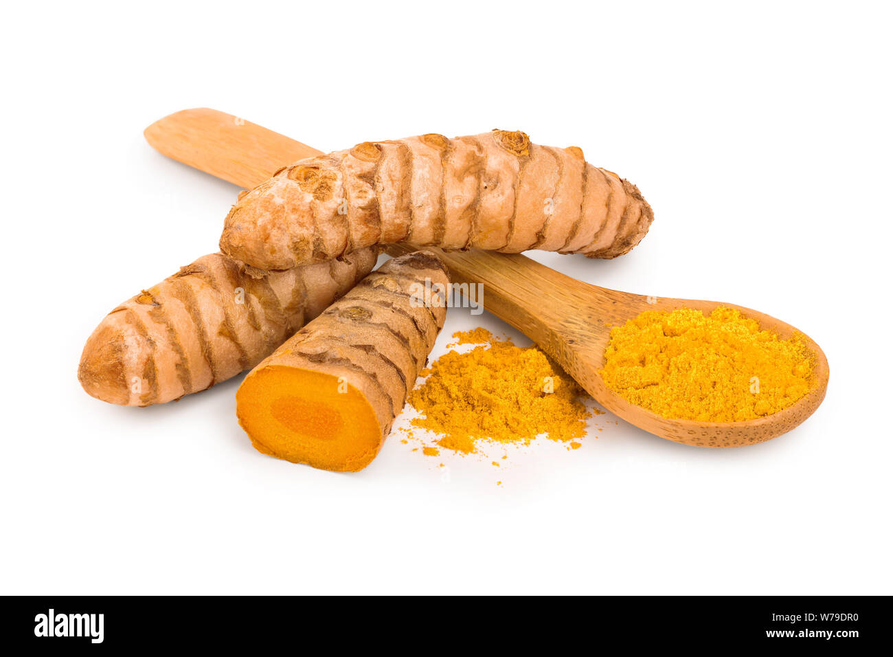 turmeric root and powder isolated on white background close up Stock ...
