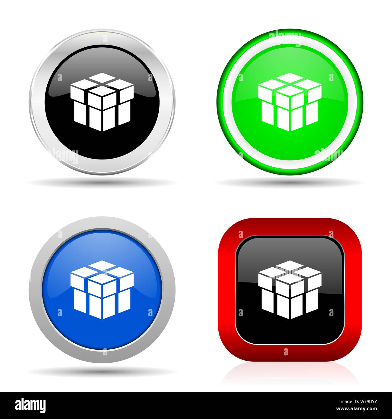 Box red, blue, green and black web glossy icon set in 4 options Stock ...