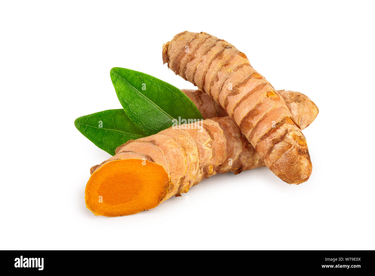 turmeric root and slices isolated on white background Stock Photo - Alamy