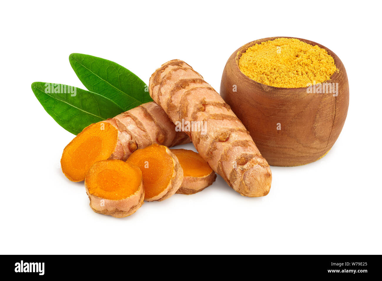 turmeric root and powder isolated on white background close up Stock ...