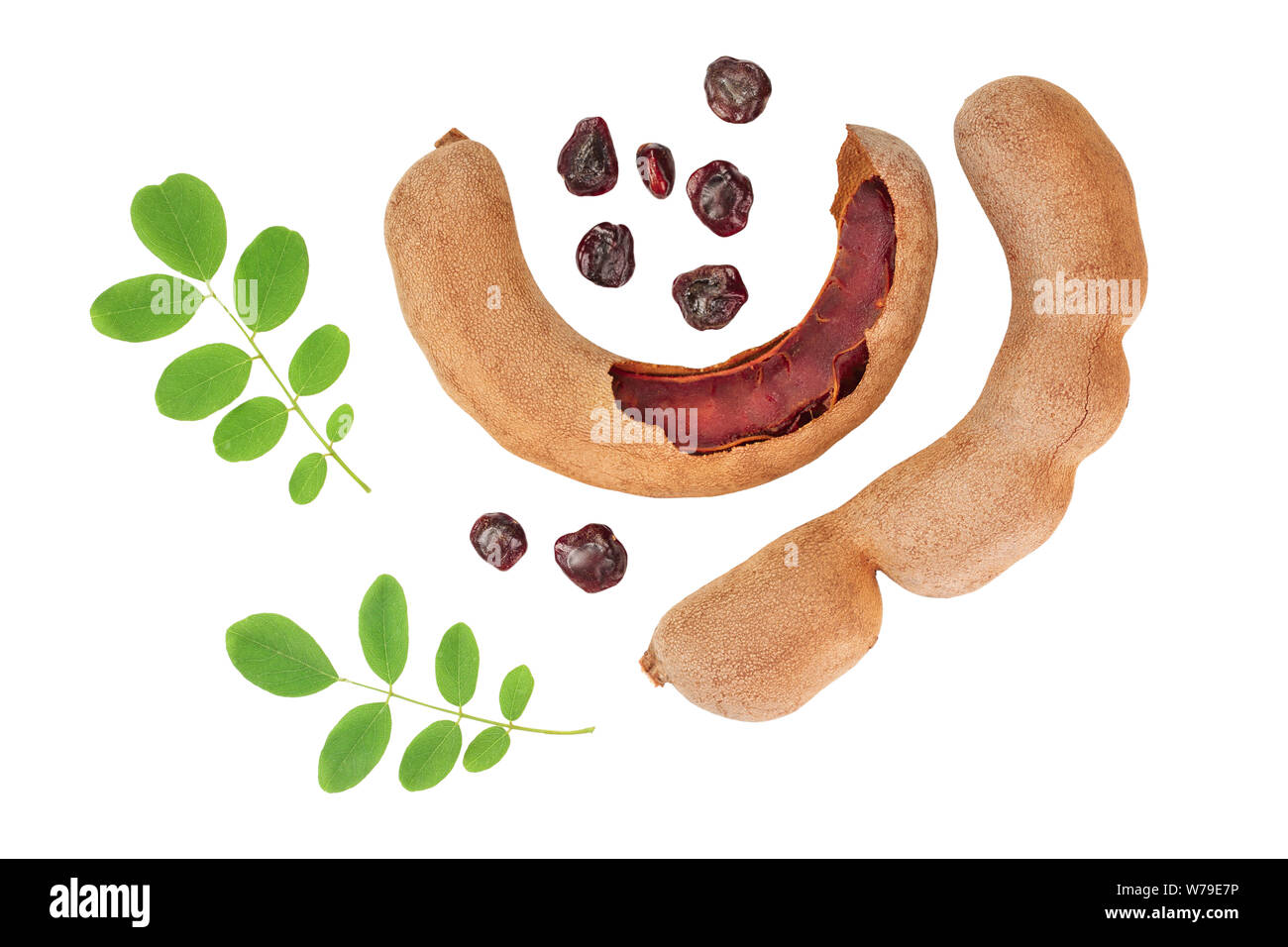 Tamarind fruit with leaf and seed isolated on white background, Top ...