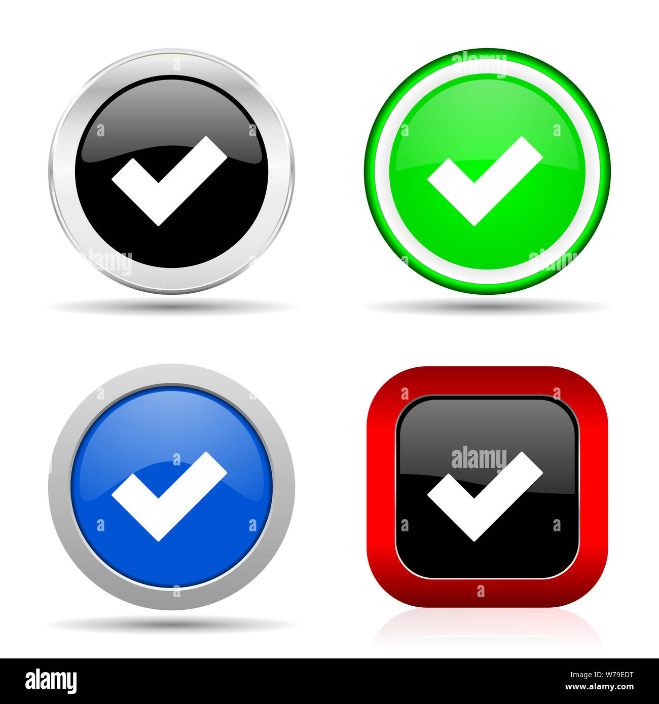 Accept red, blue, green and black web glossy icon set in 4 options ...