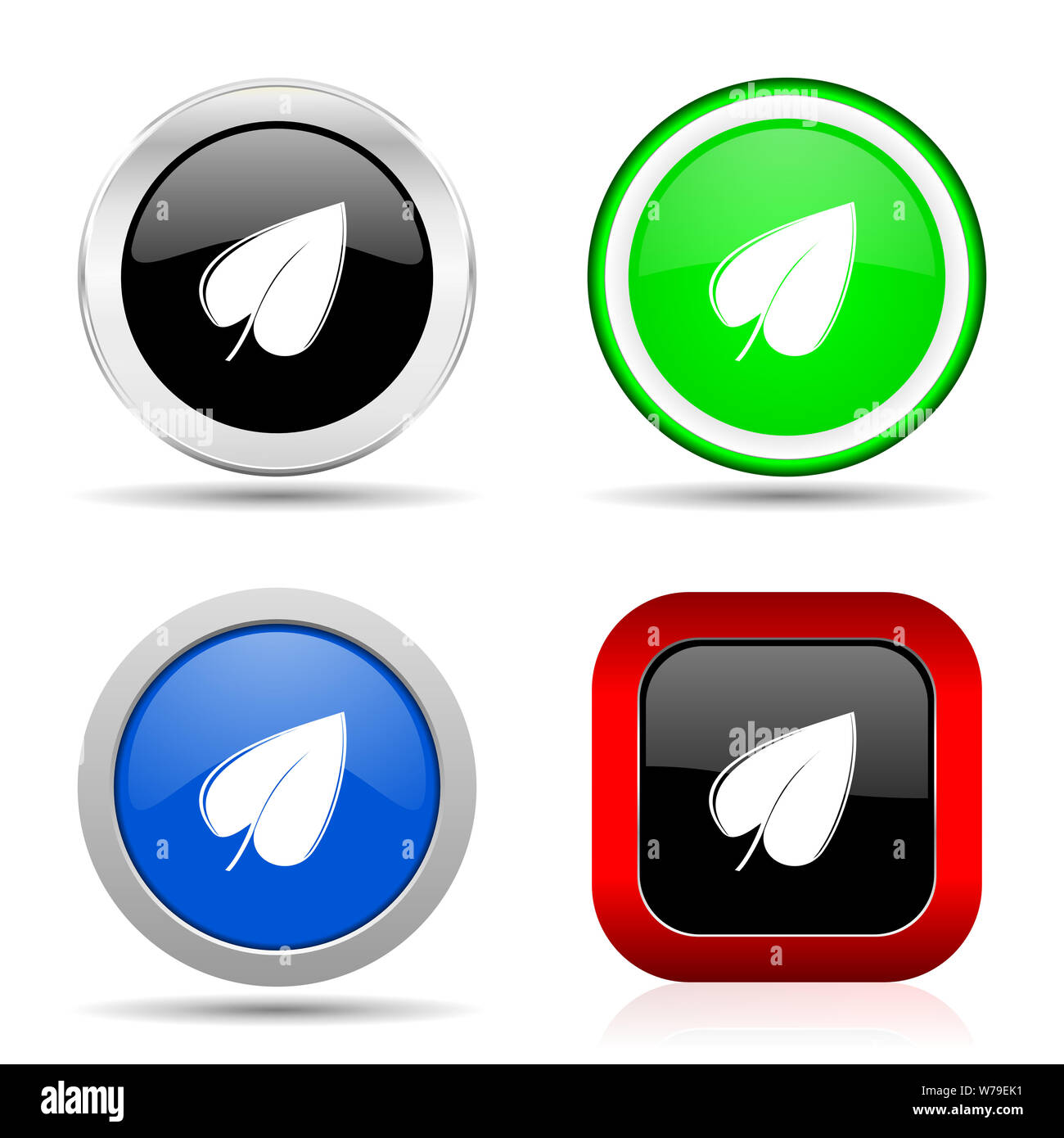 Leaf red, blue, green and black web glossy icon set in 4 options Stock ...