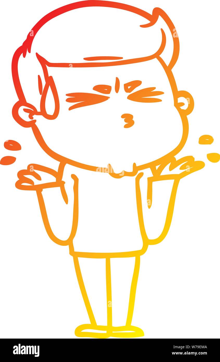 warm gradient line drawing of a cartoon man sweating Stock Vector Image ...