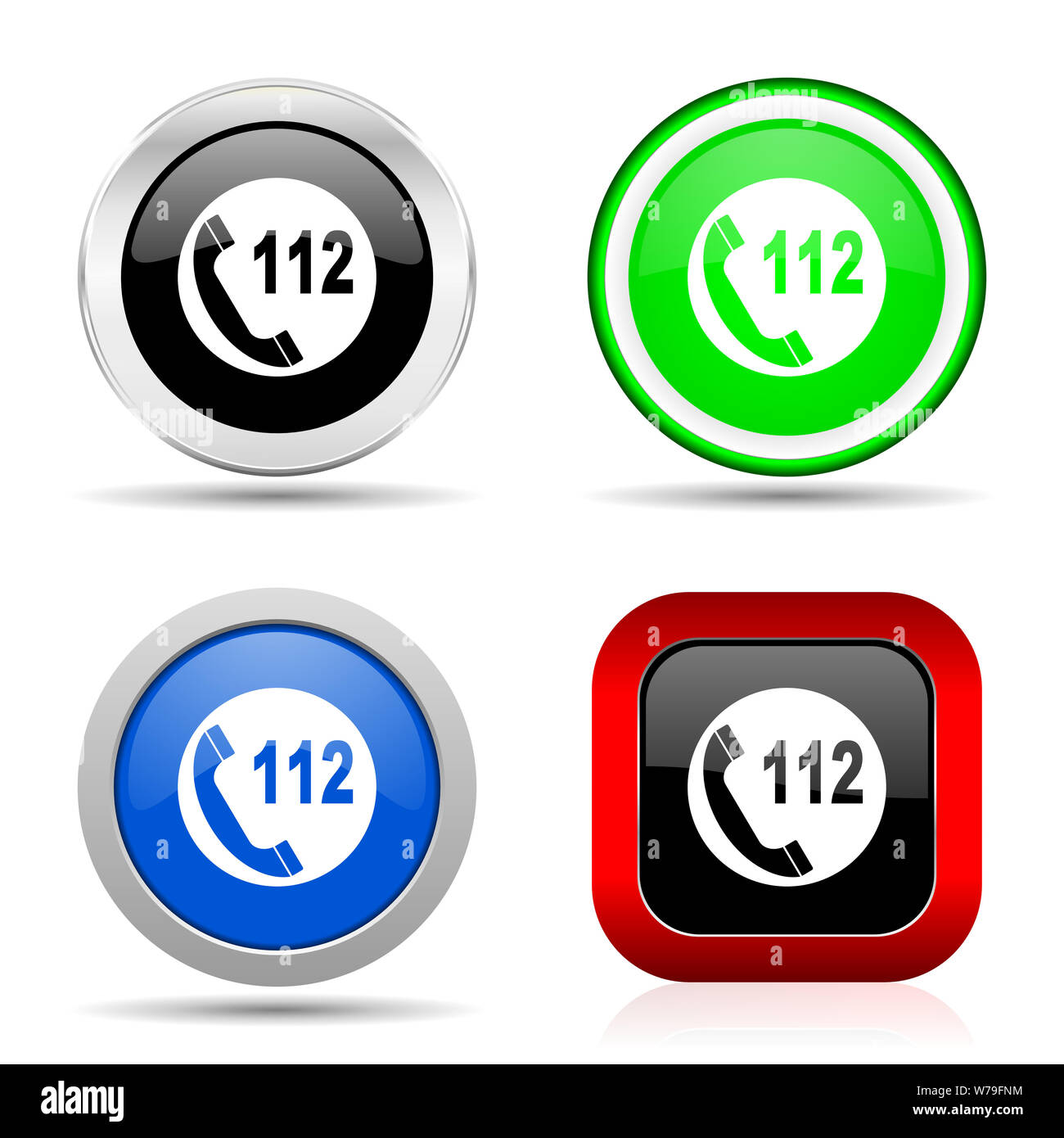 Emergency call red, blue, green and black web glossy icon set in 4 ...