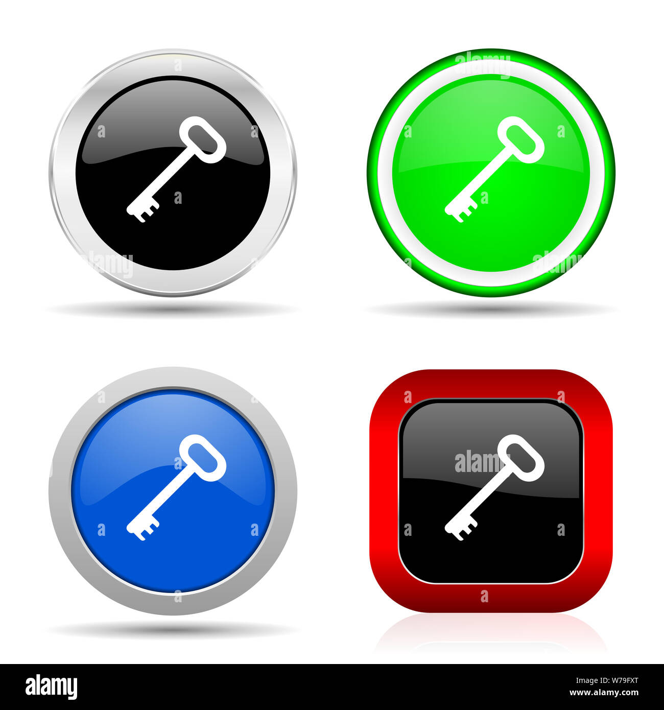 Key red, blue, green and black web glossy icon set in 4 options Stock ...