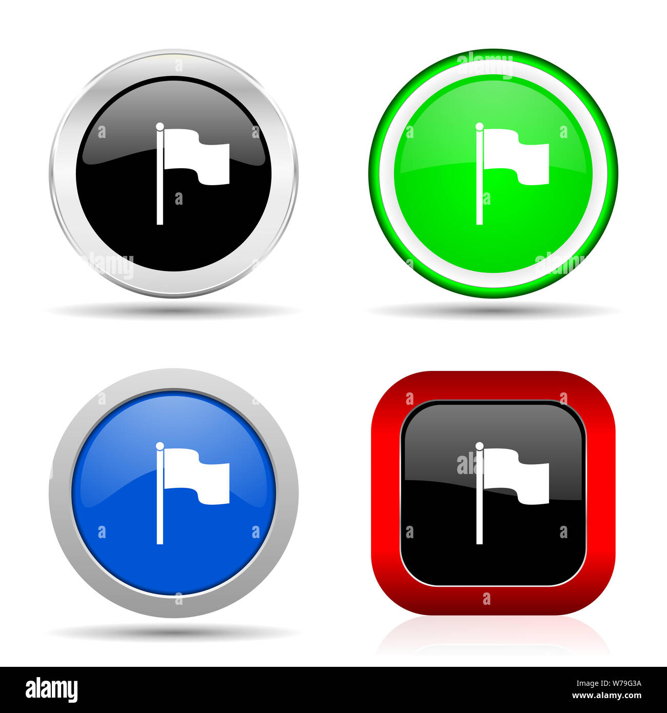Flag red, blue, green and black web glossy icon set in 4 options Stock ...
