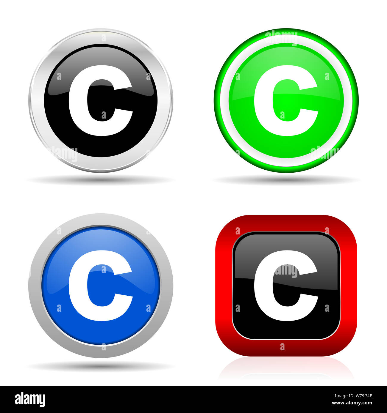 Copyright red, blue, green and black web glossy icon set in 4 options ...