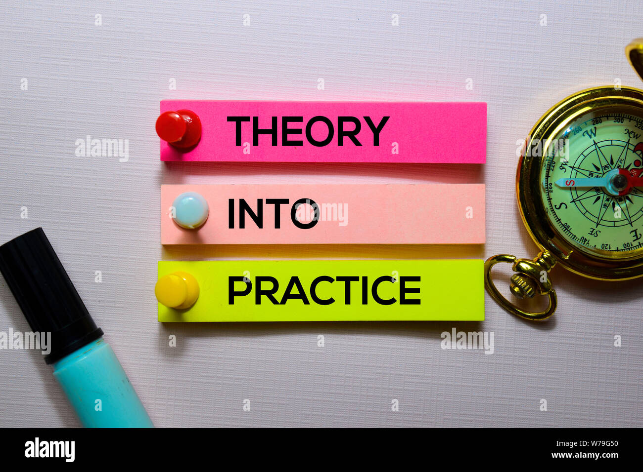 Theory Into Practice text on sticky notes isolated on office desk Stock ...