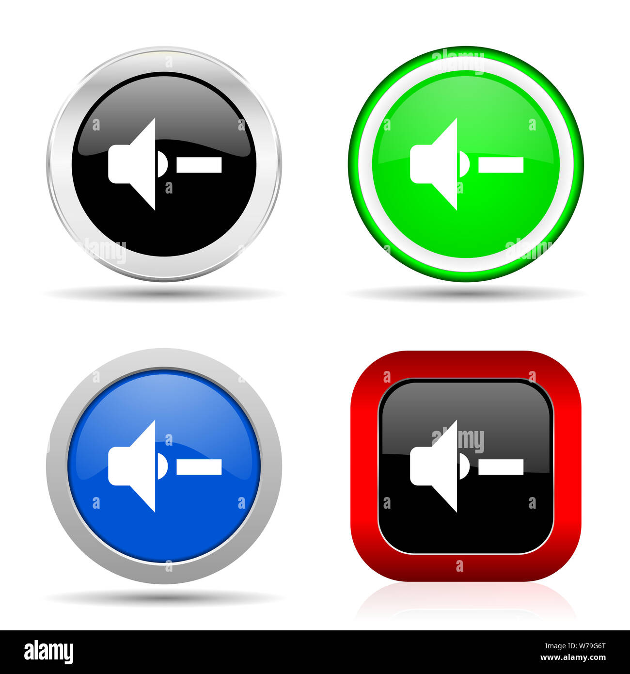 Speaker volume red, blue, green and black web glossy icon set in 4 ...
